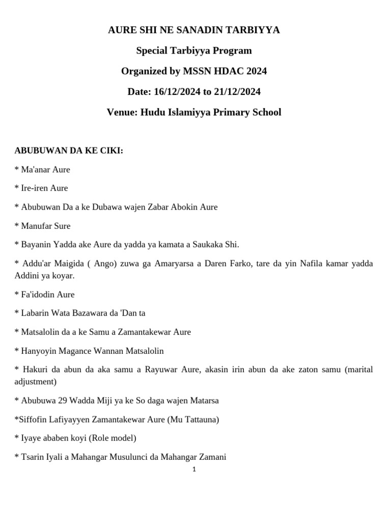 Daren Farko na Aure a Musulunci | PDF