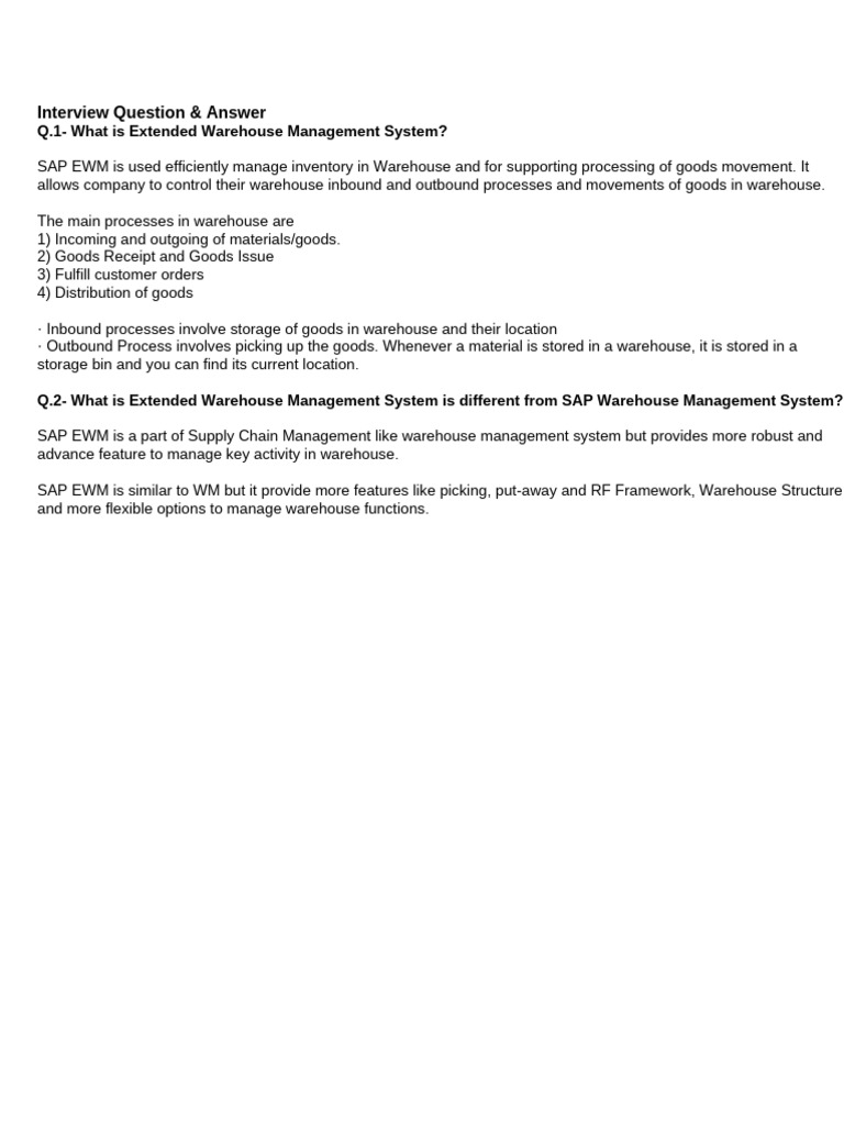SAP EWM Interview Q&A Guide | PDF | Warehouse | Business