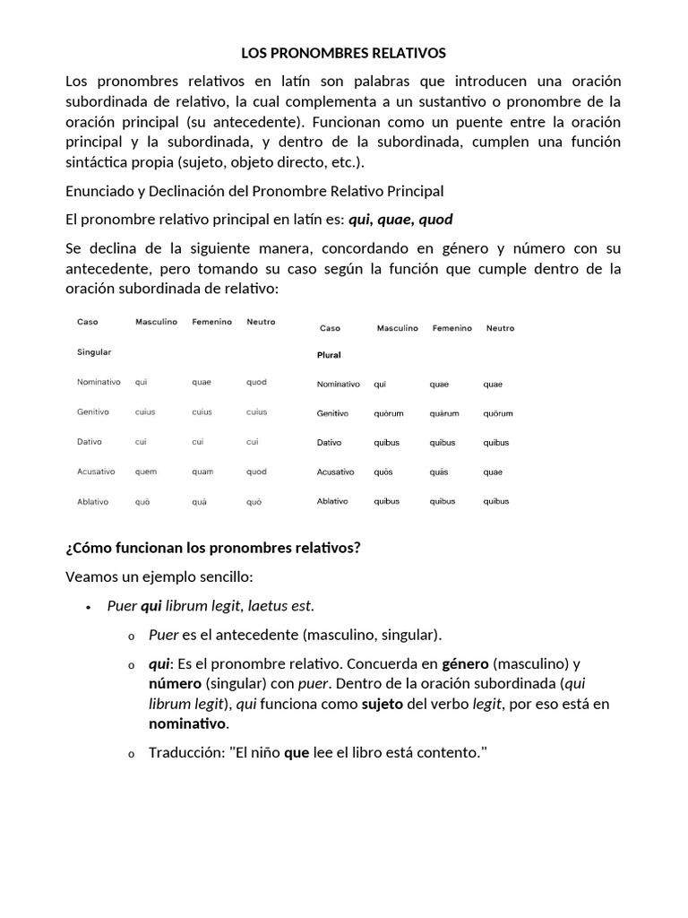 Los Pronombres Relativos | PDF | Pronombre | Oración (Lingüística)