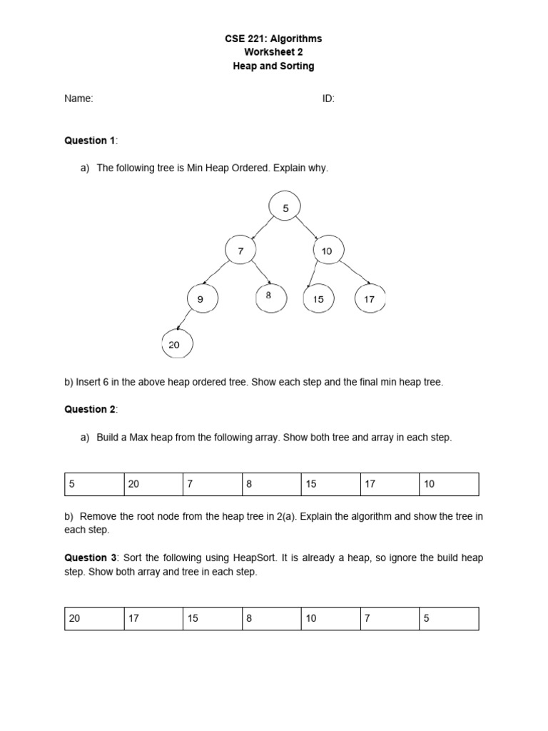 CSE221 Worksheet 2 | PDF
