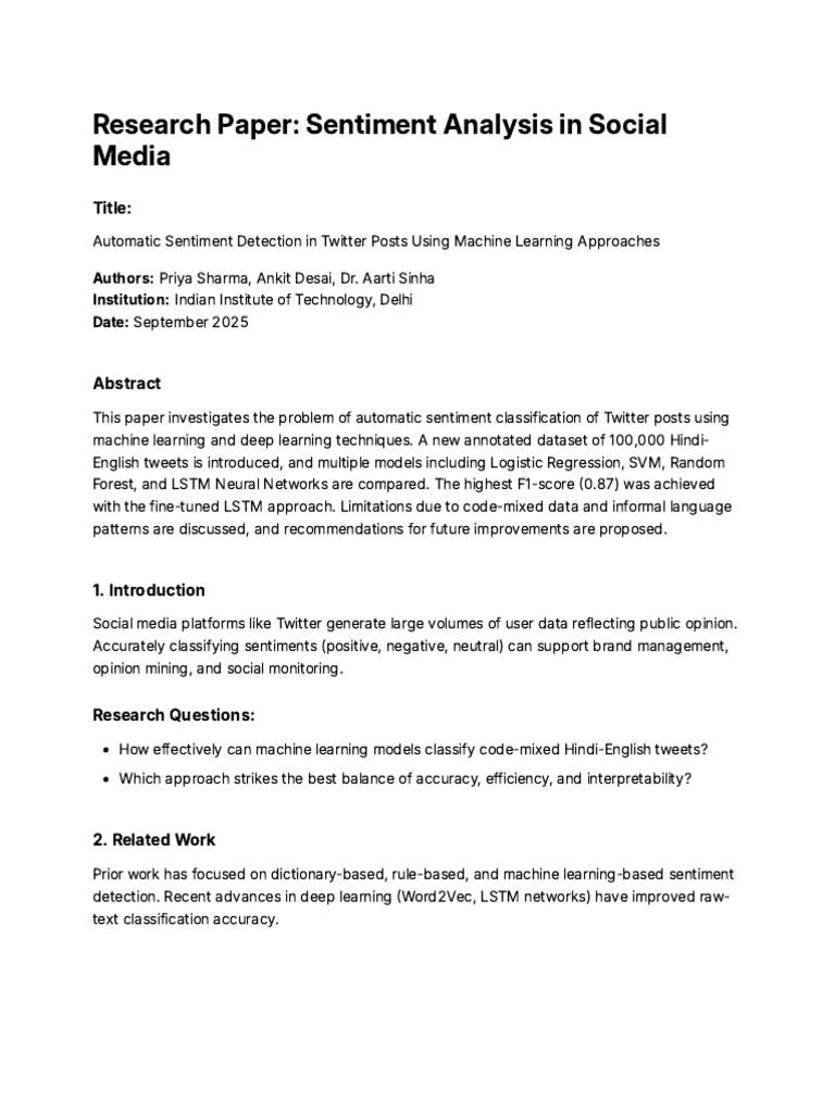 Sentiment Analysis Social Media Research 2025 | PDF | Machine Learning ...