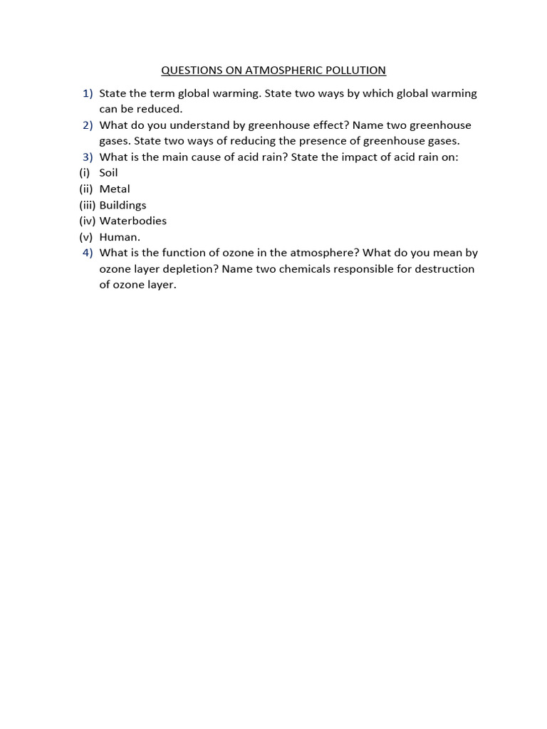 Questions On Atmospheric Pollution | PDF