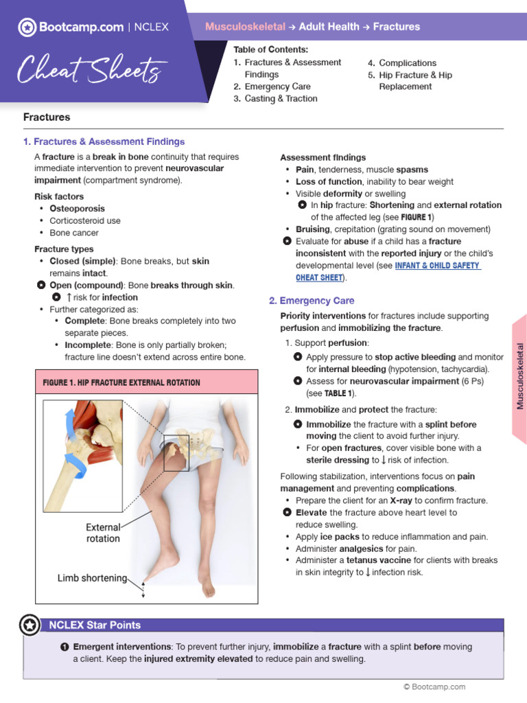 Fractures Cheat Sheet | PDF | Hip | Diseases And Disorders
