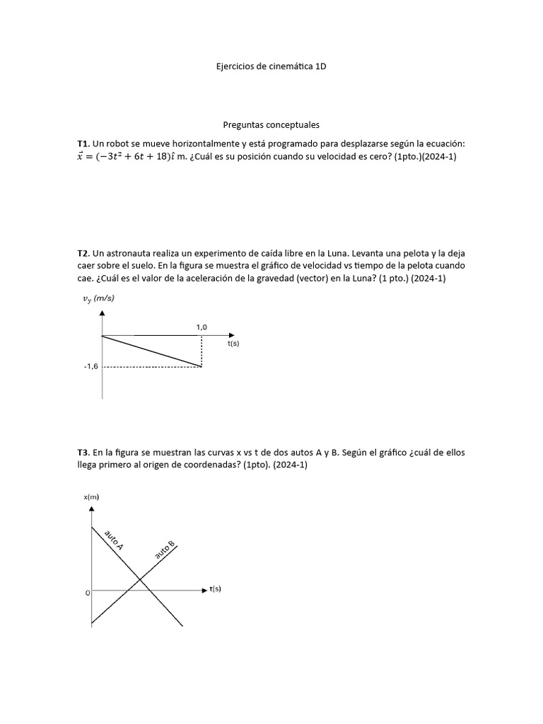 Ejercicios de Cinemática 1D: Problemas y Soluciones | PDF | Velocidad ...