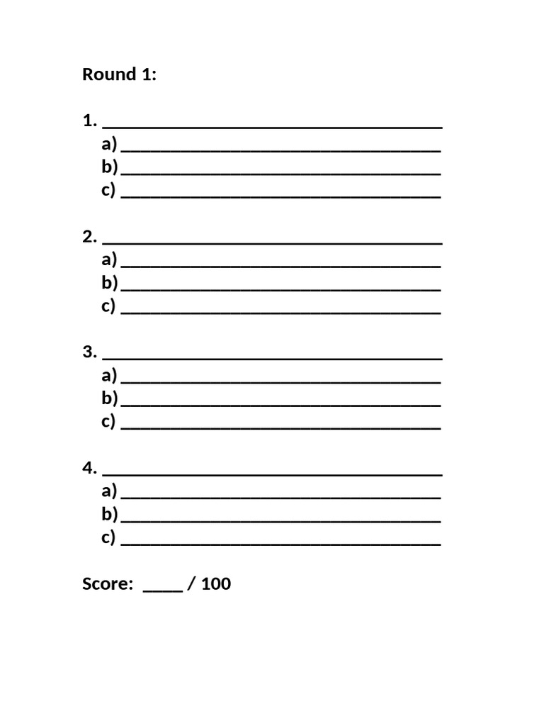 Pub Quiz Answer Sheets | PDF | Chess Theory | Chess