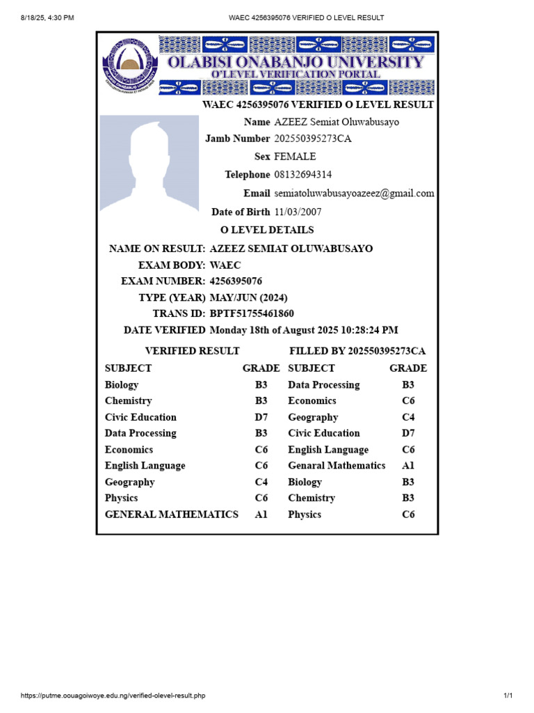 Semiat Verified o Level Result | PDF | Educational Stages | Student ...
