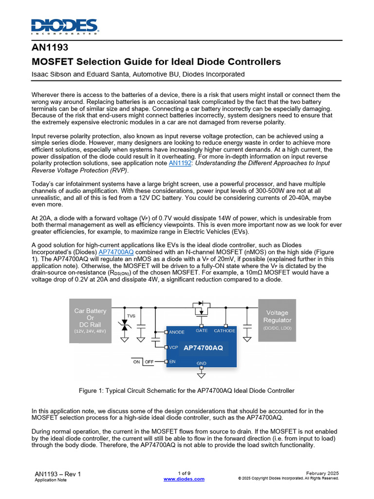 AN1193 App Note Ideal Diode Controller FET Selection | PDF | Mosfet ...