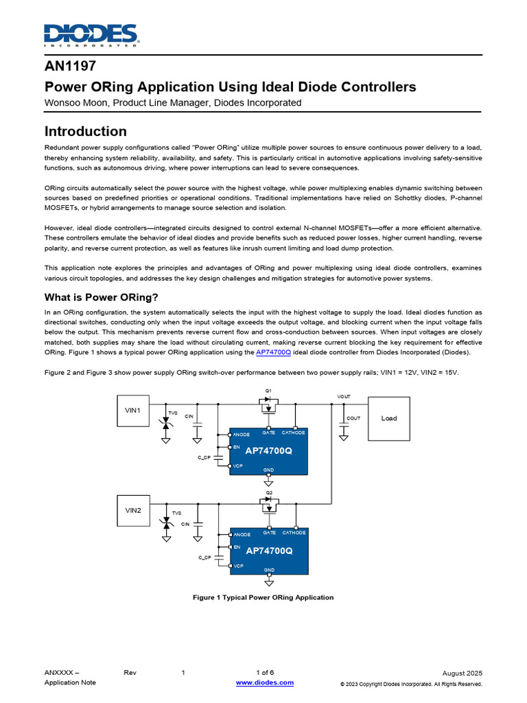 AN1197 Power ORing Application Using Ideal Diode Controllers | PDF | Mosfet | Field Effect ...