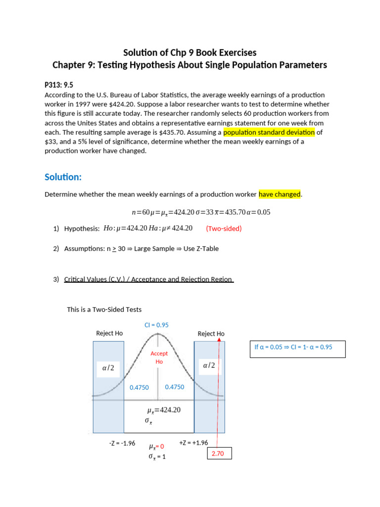 Solution of Book Exercises of Chapter 9 | PDF | Statistics | Standard ...