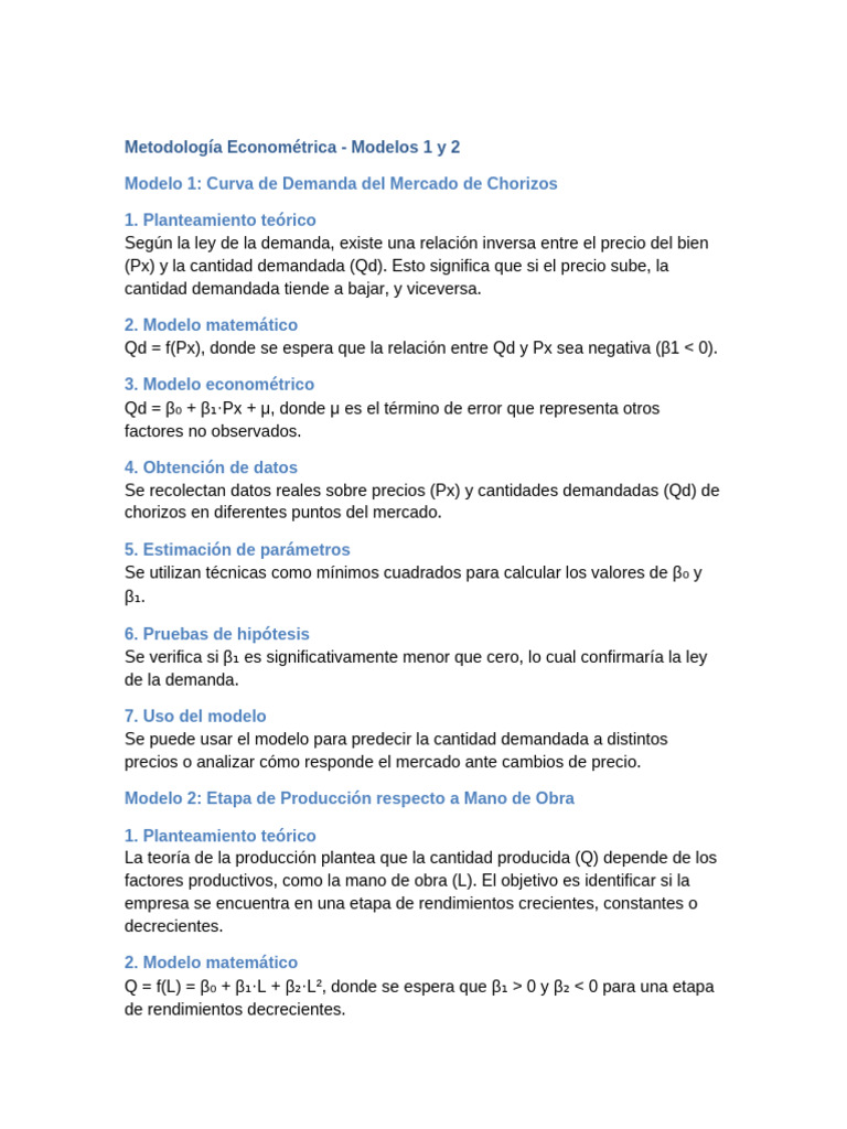 Metodologia Econometrica Modelos 1 2 | PDF | Econometría | Matemáticas ...