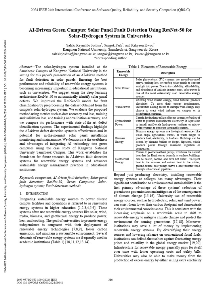 22AI-Driven Green Campus Solar Panel Fault Detection Using ResNet-50 For Solar-Hydrogen System ...