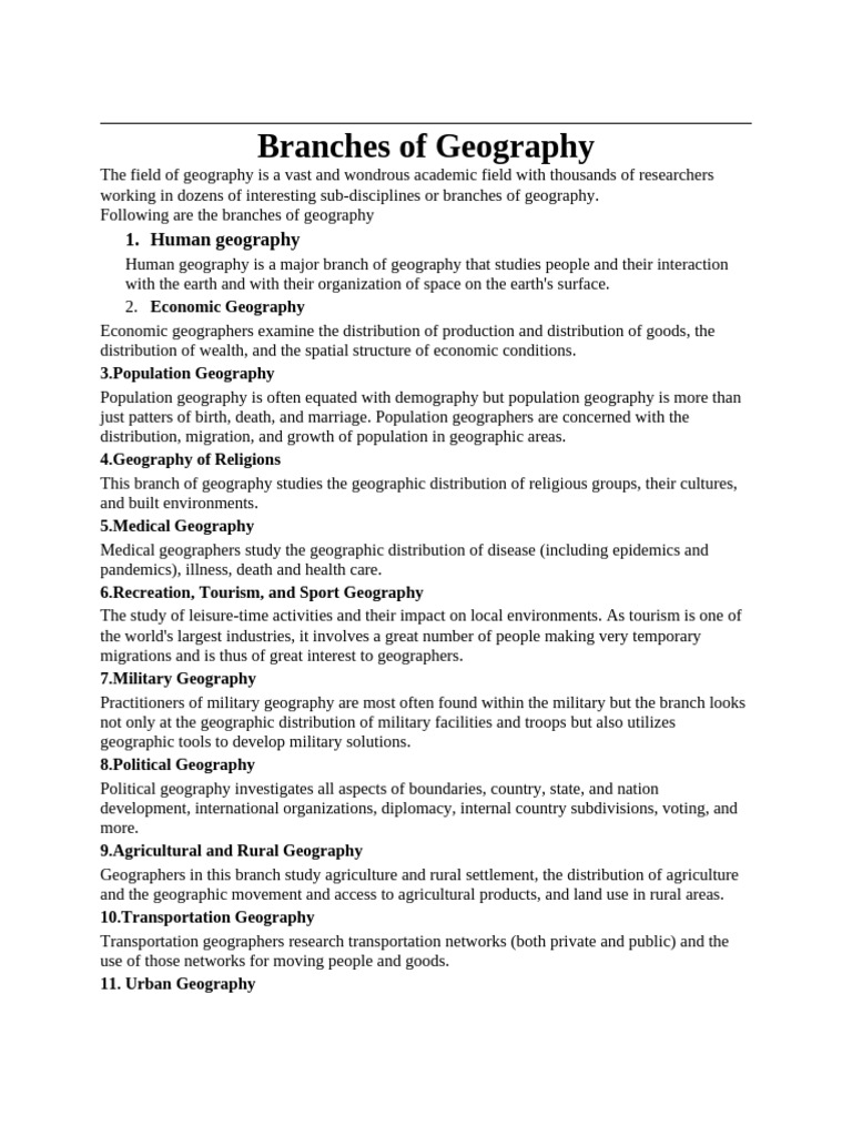 Major Branches of Geography Explained | PDF | Geography | Geomorphology