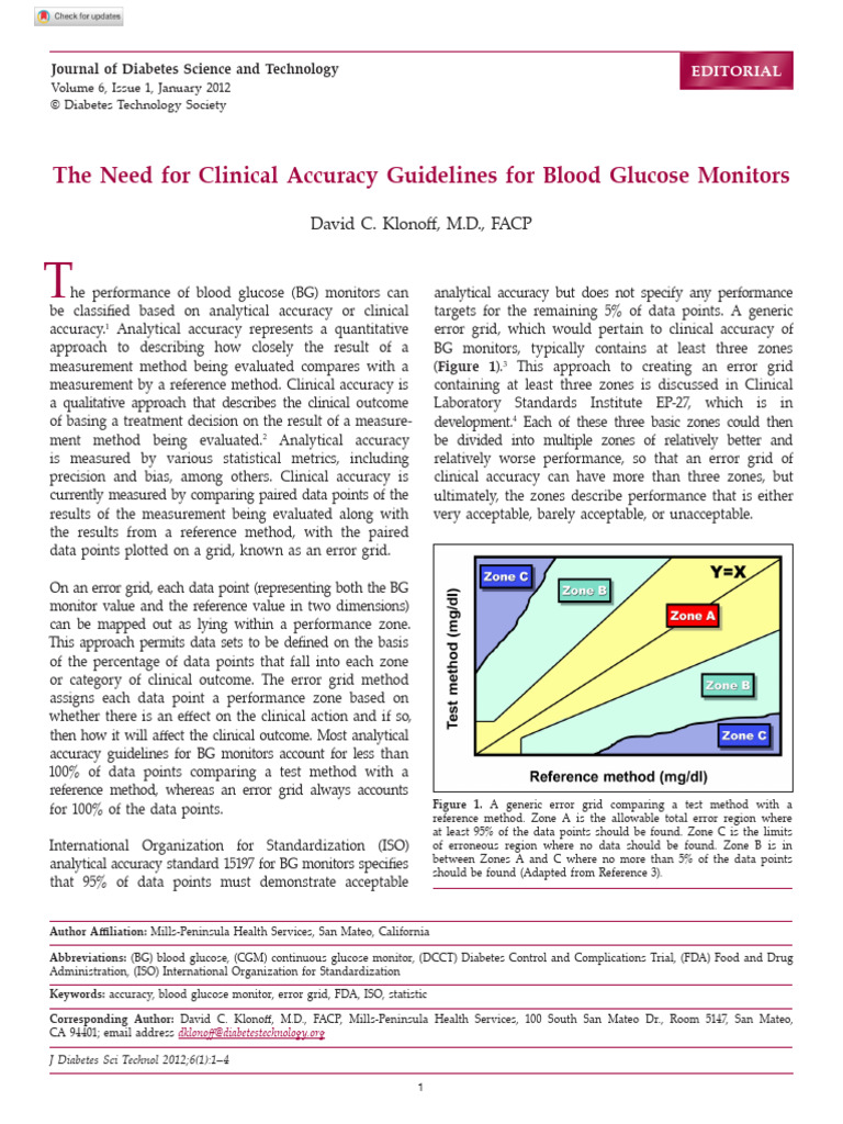 Klonoff 2012 The Need For Clinical Accuracy Guidelines For Blood ...