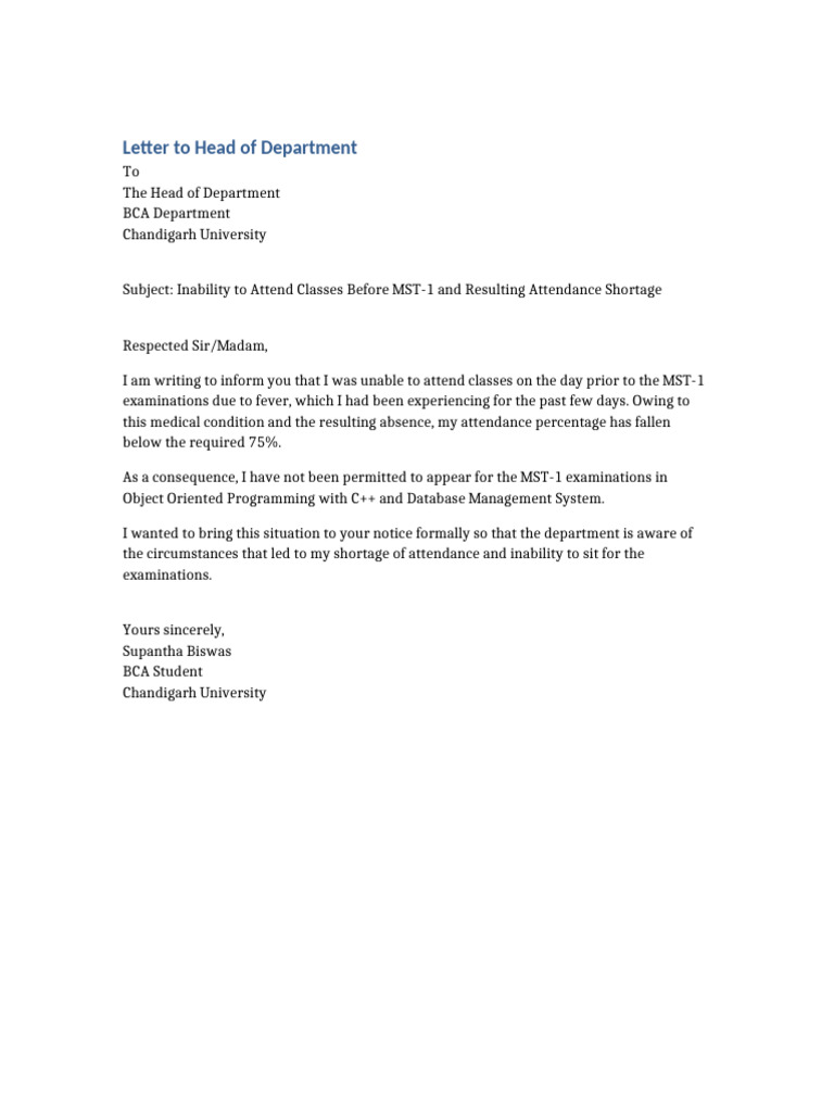 Attendance Shortage Notification Letter | PDF