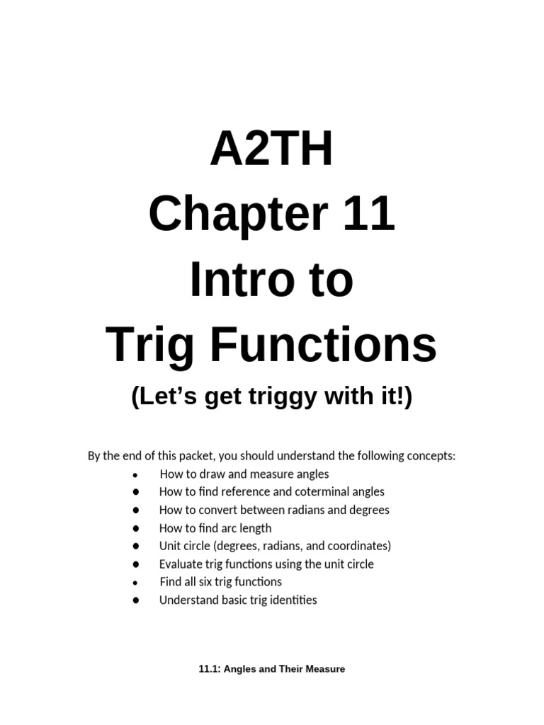 23-24 Intro To Trig Unit (A2TH) | PDF | Trigonometric Functions | Circle