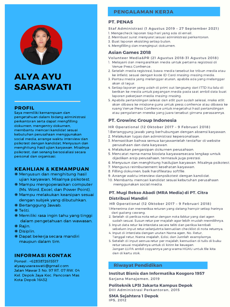 Curriculum Vitae Alya Ayu Saraswati | PDF
