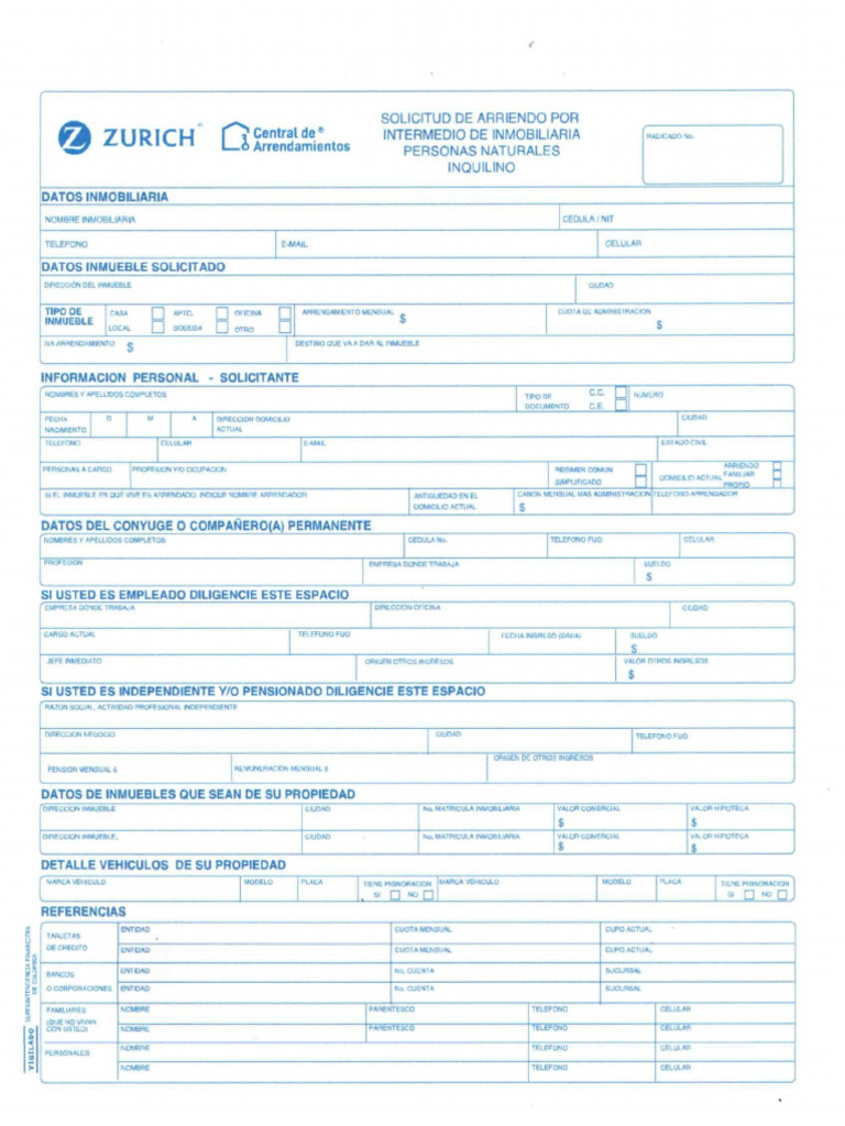 Zurich Formato Solicitud Inquilino y Deudor(2) (1) | PDF