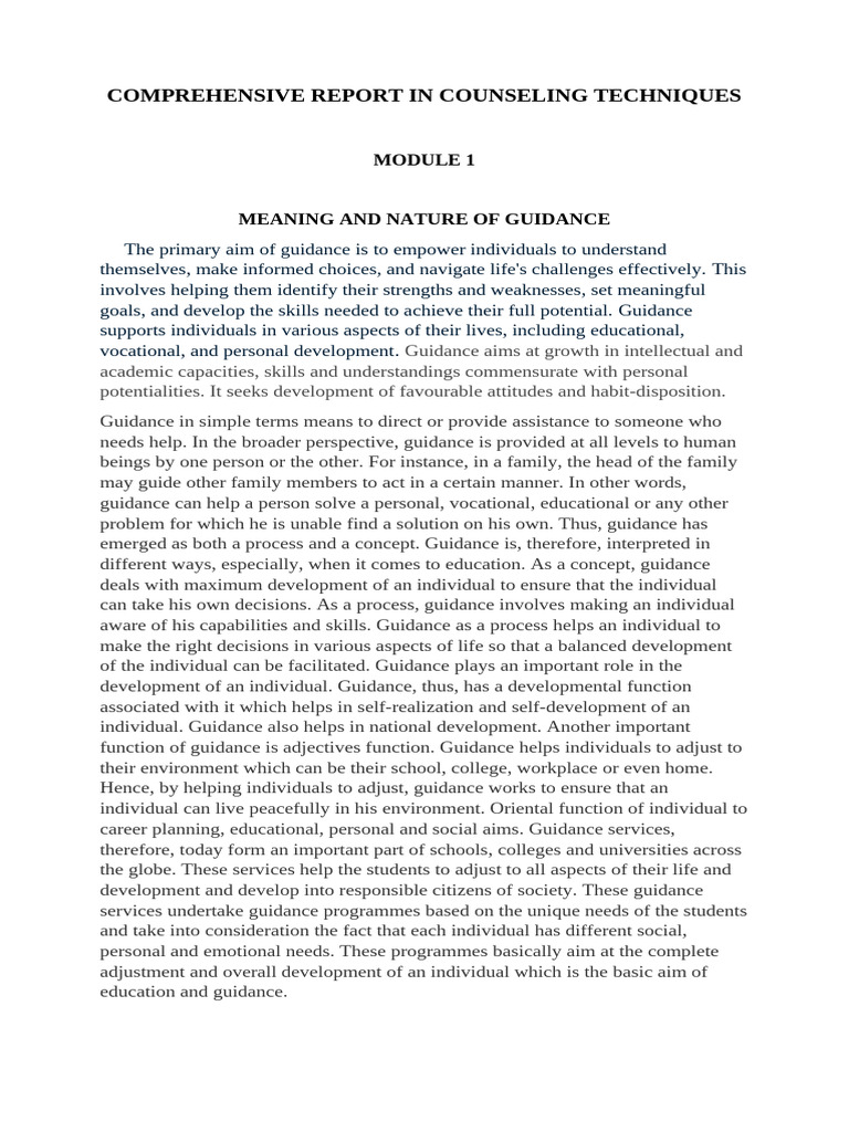 Comprehensive Report in Counseling Techniques (Autorecovered) | PDF ...