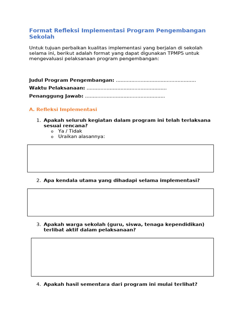 Format Refleksi Program Sekolah | PDF