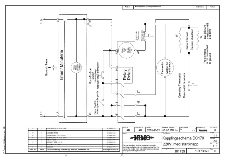 220V, Med Startknapp Kopplingsschema DC170: 0 2005-11-25 AB AB 1:1 A3 1 ...