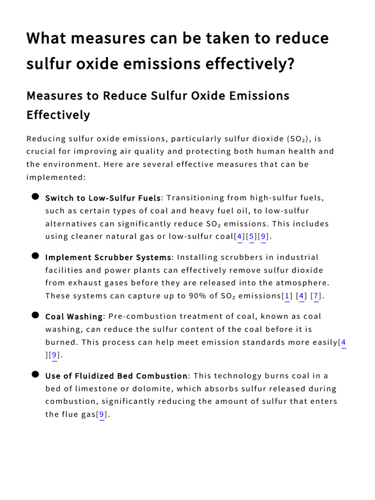What measures can be taken to reduce sulfur oxide emissions effectively_ | PDF | Exhaust Gas | Coal