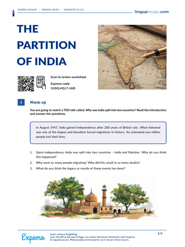 The Partition of India British English Student C1 C2 | PDF | Partition ...