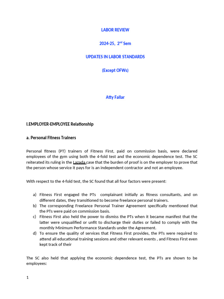 Labor Reb 25 - Labor Standards Updates 2024 | PDF | Employment | Consultant