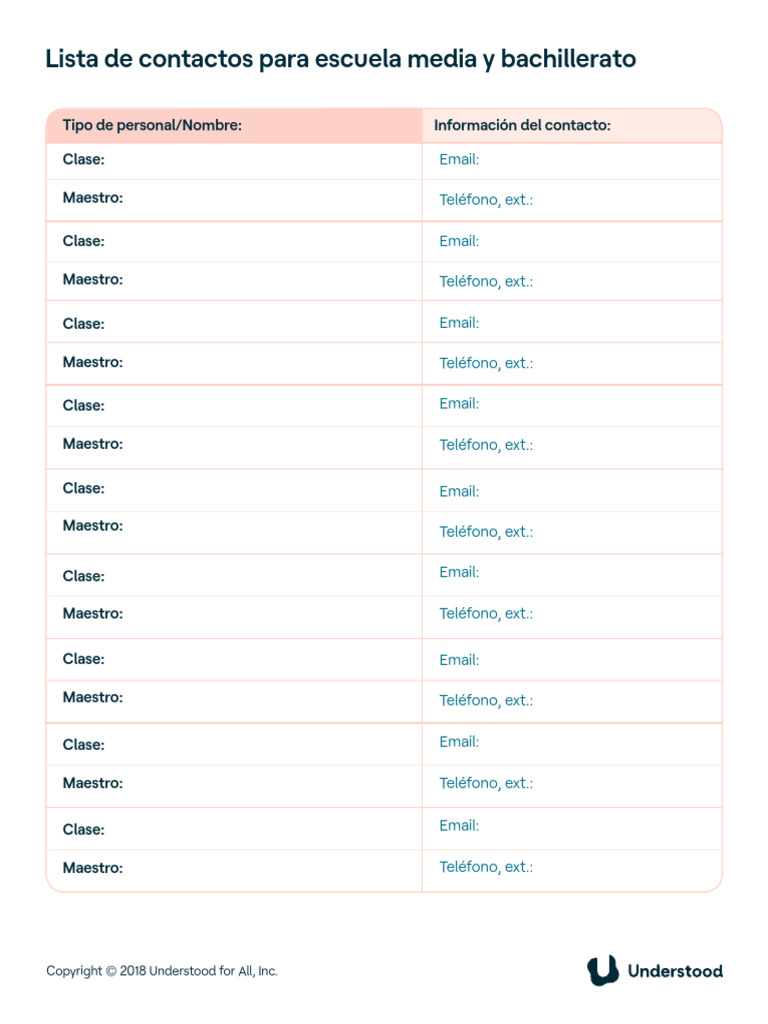 Lista de Contactos para Escuela Media y Bachillerato Understood | PDF