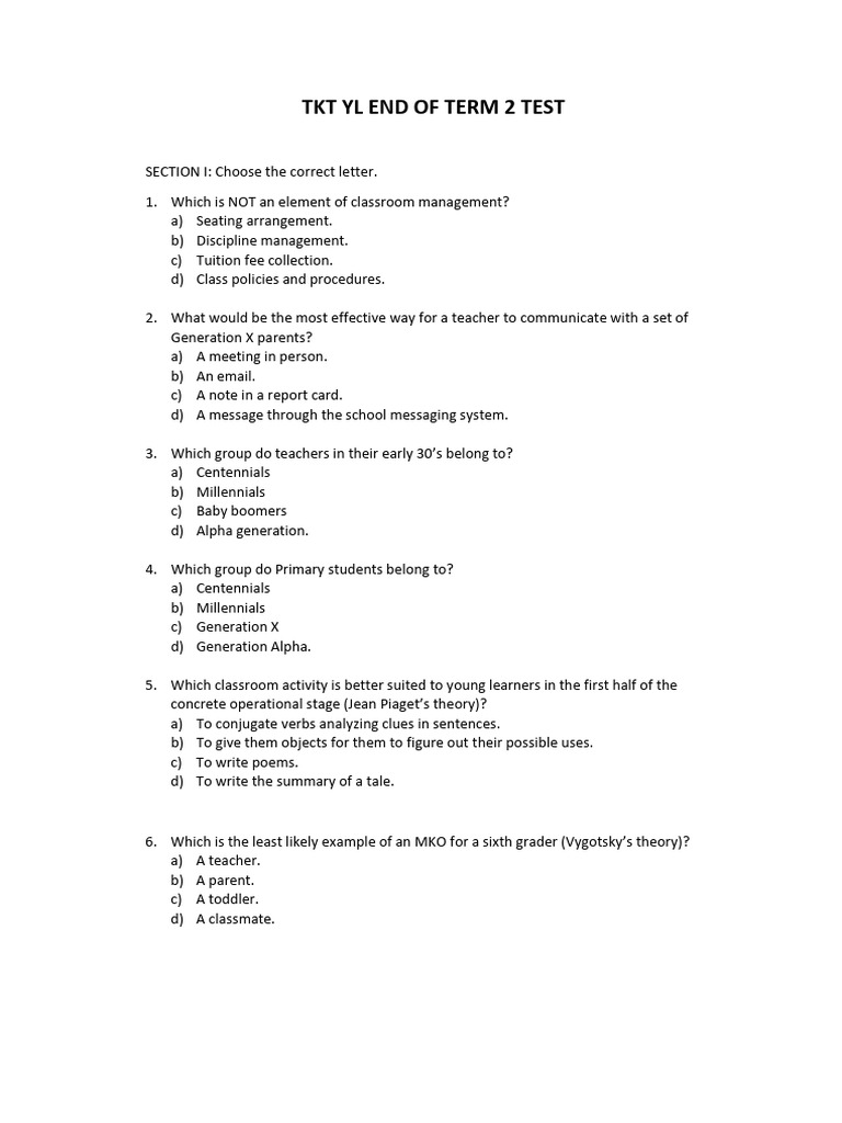 Classroom Management and Teaching Strategies Test | PDF | Cognition ...