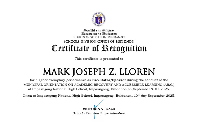 ARAL Program Certificate of Recognition | PDF