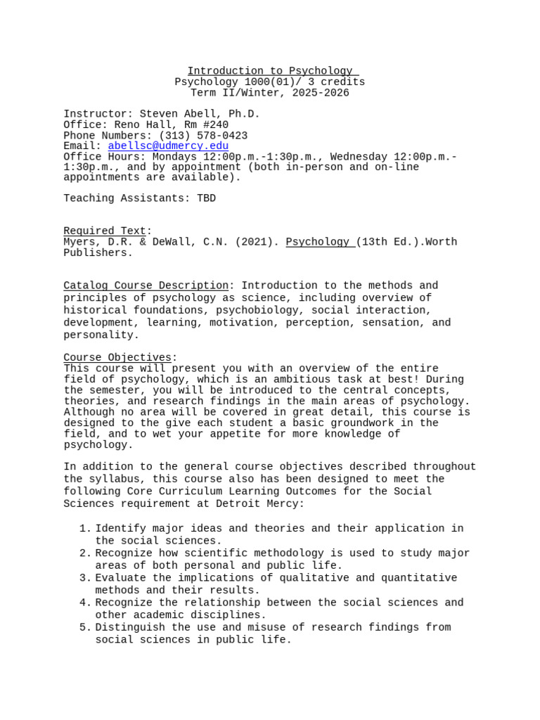 Pyc - 1000syl - Fall, 2025 | PDF | Plagiarism | Academic Dishonesty