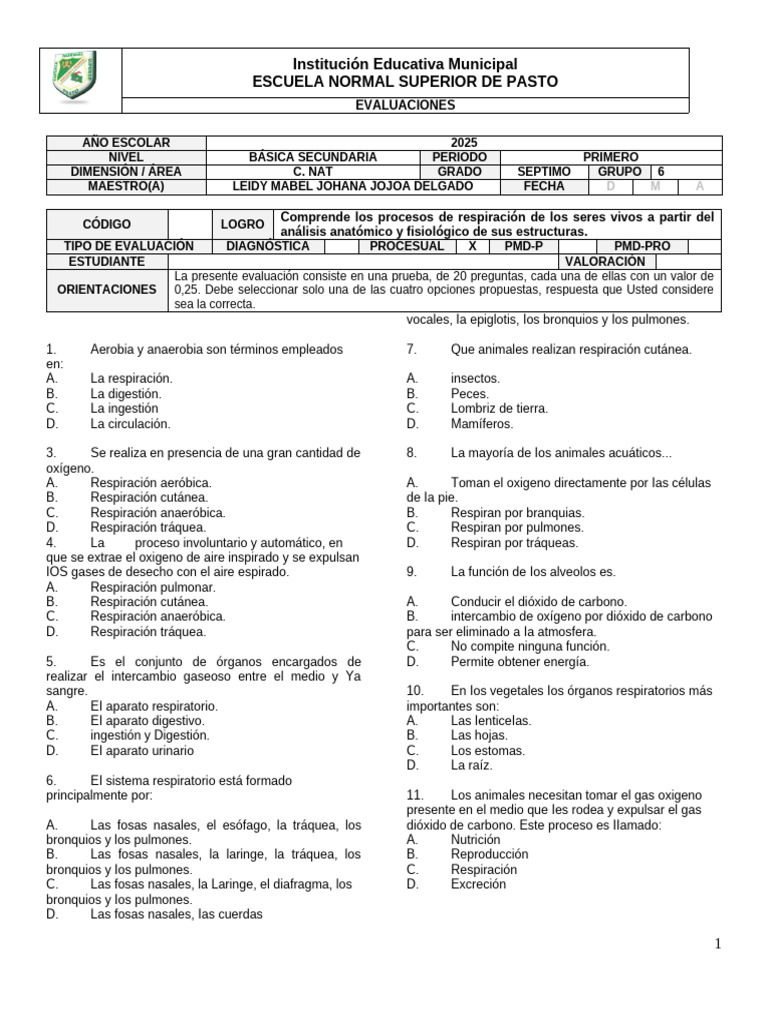 EV-P C.NAT-7-002-LEIDY MABEL JOJOA DELGADO-2025 - | PDF | Sistema respiratorio | Pulmón