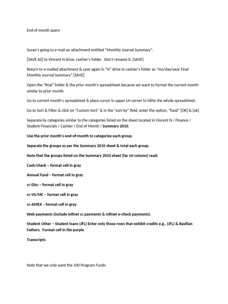 End of Month Directions | PDF