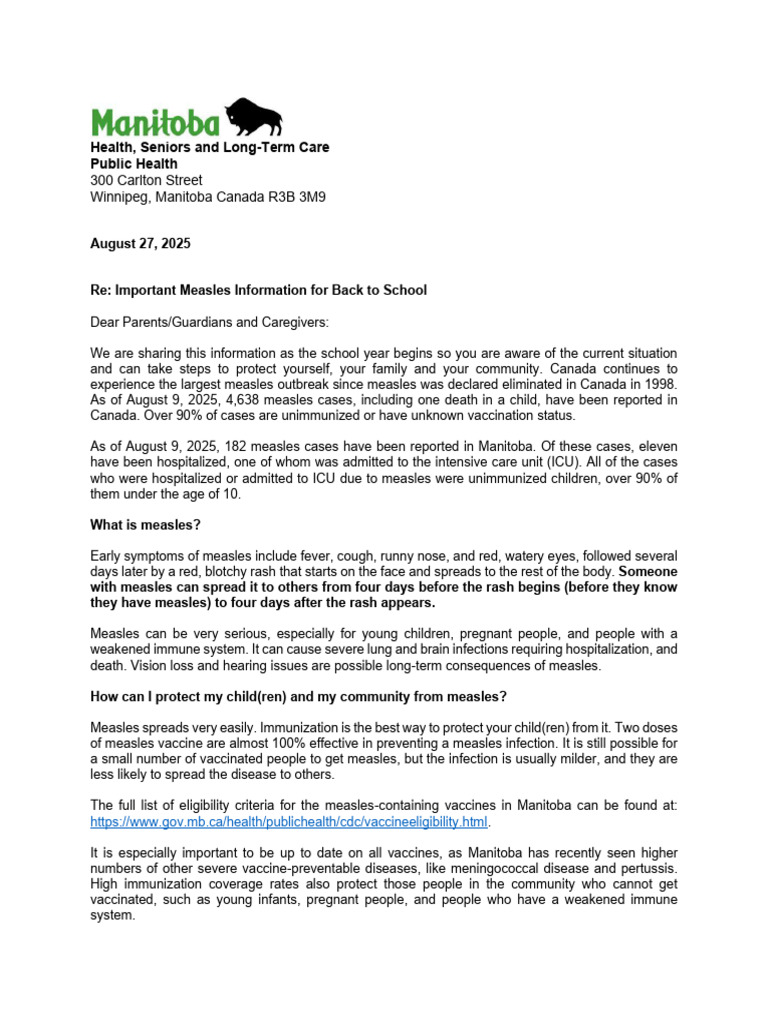 Letter To Schools Regarding Back To School - EN (Aug 27 2025) | PDF ...