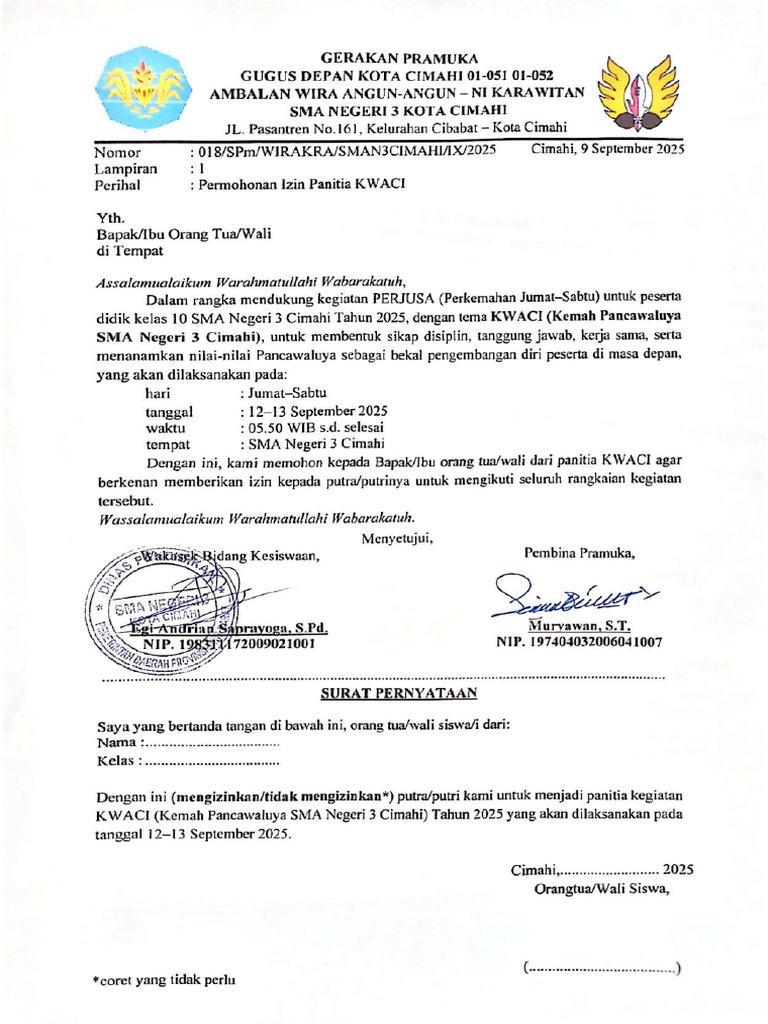 Surat Izin Panitia Kwaci | PDF