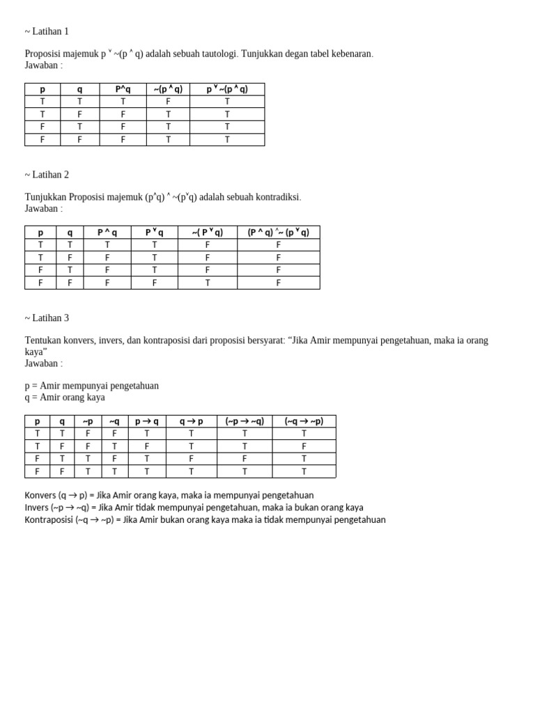 Latihan 1 Logic and Quantifier | PDF