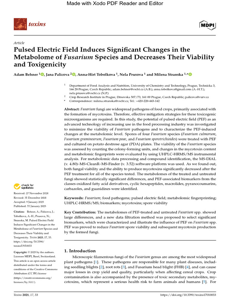 Behner 2025_metaboloma Fusarium | PDF | Electrospray Ionization | Fungus