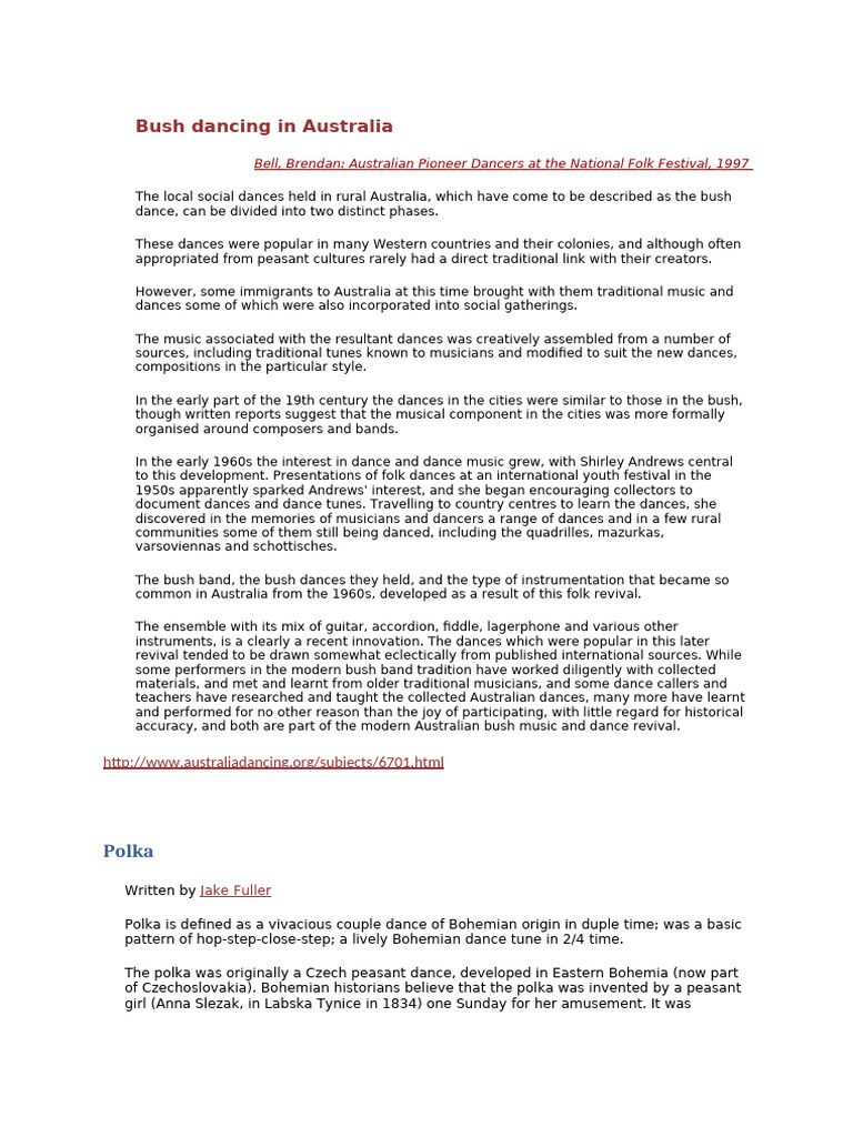 Australian Bush Dance History | PDF | Dances | Waltzes