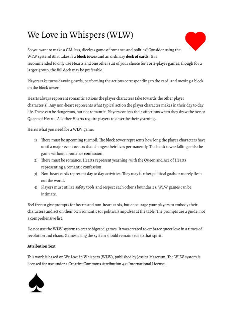 WLW: GM-less Romance Game Guide | PDF
