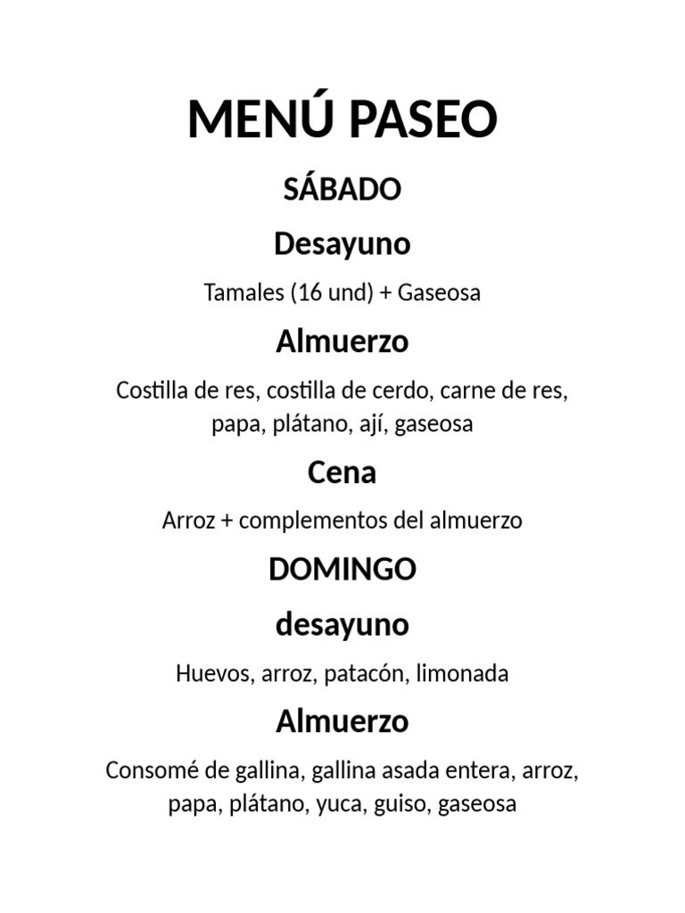 Menú Paseo | PDF