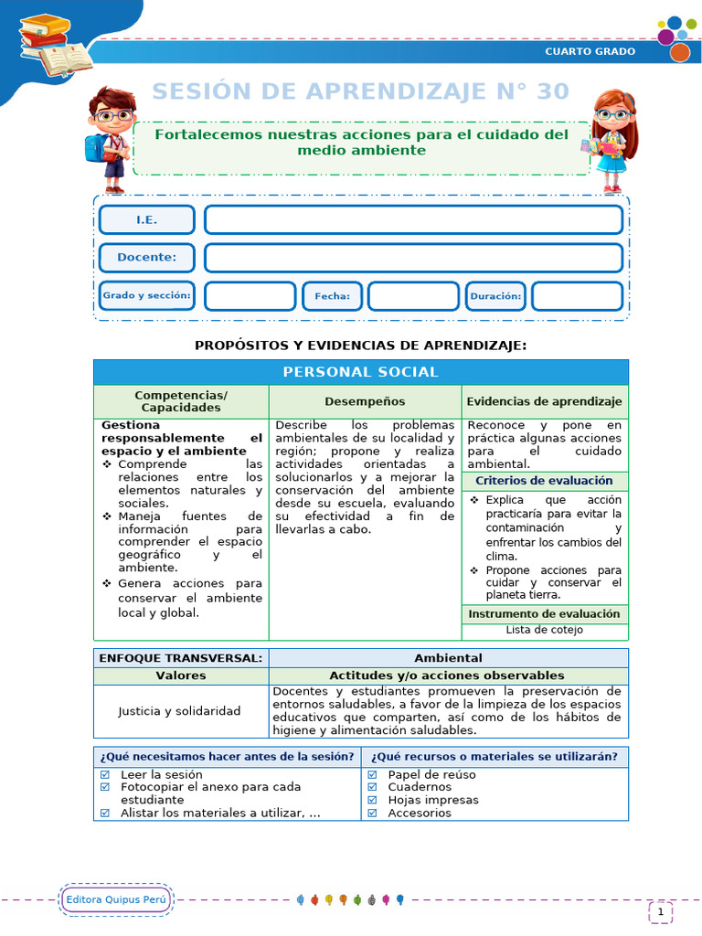 1.- Sesiones de aprendizaje - Semana 4 - UD IV - Editora Quipus Perú | PDF | Aprendizaje ...