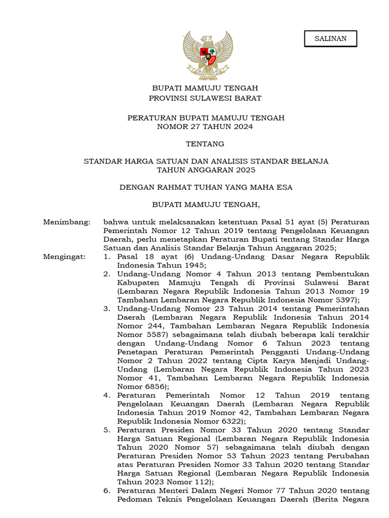 Salinan Perbup Nomor 27 Shs 2025 - Sign | PDF