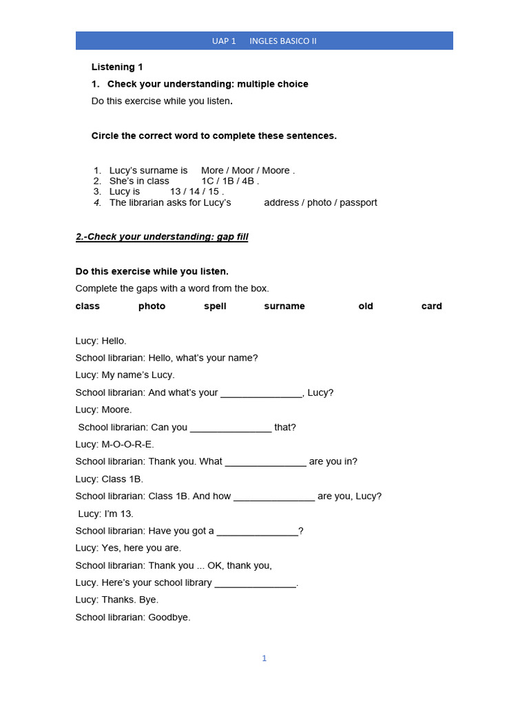 Basic English Listening Exercises | PDF