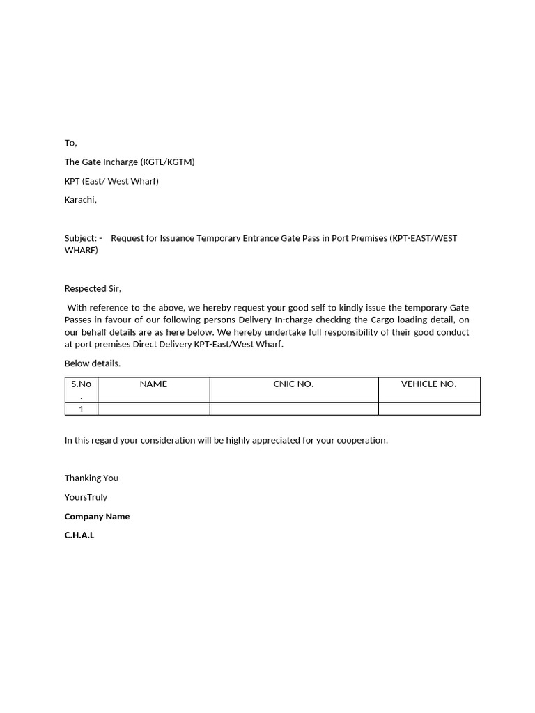 KPT Temporary Gate Pass | PDF