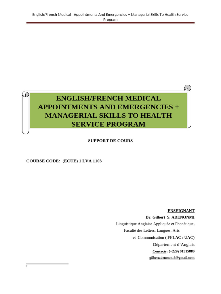 English French Medical Appointments and Emergencies and Managerial ...