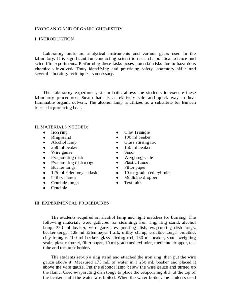 Steam Bath Experiment in Chemistry | PDF | Laboratories | Experiment