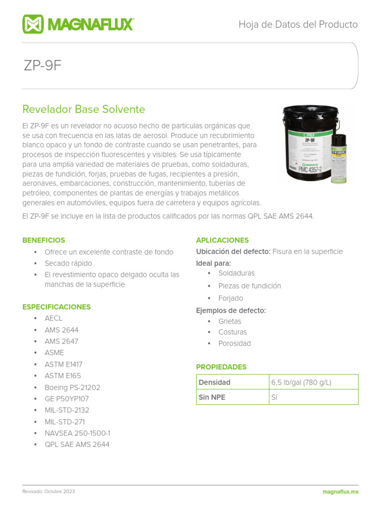 ZP-9F Product Data Sheet Espanol | PDF | Materiales