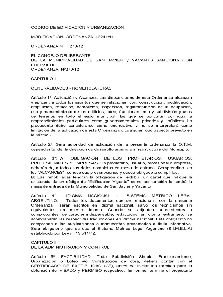 Codigo de Edificacion y Urbanizacion Yacanto San Javier | PDF | Evaluación de impacto ambiental ...