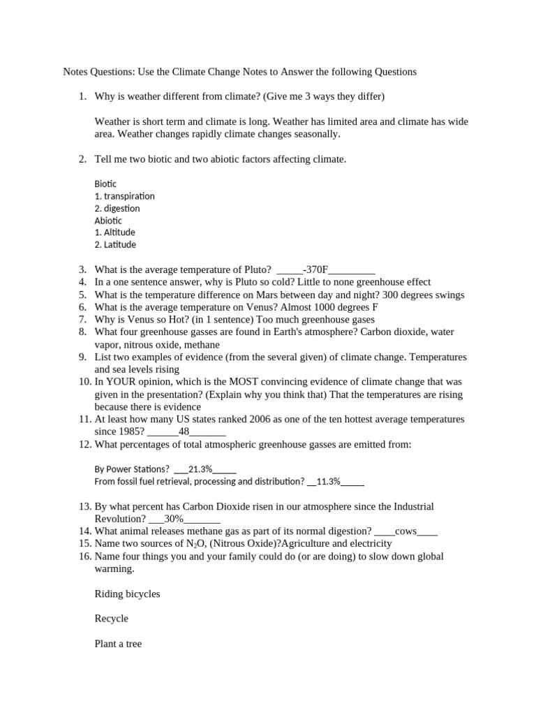 Climate Change Questions and Answers | PDF