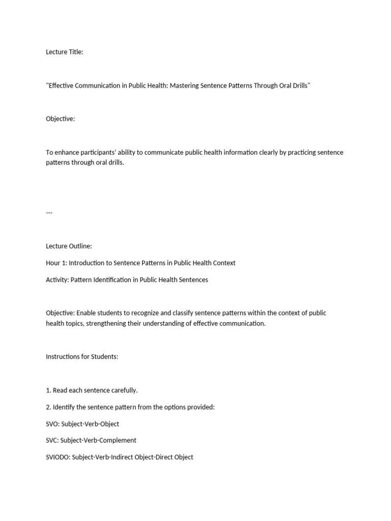 Lecture On Oral Drills in Sentence Patterns | PDF | Public Health ...